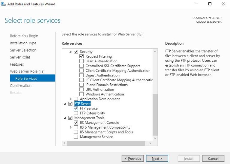 Installing FTP in Windows Server